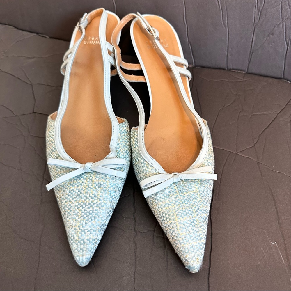 Stuart Weitzman Slingback Mules Tweed Light Blue With… - Gem